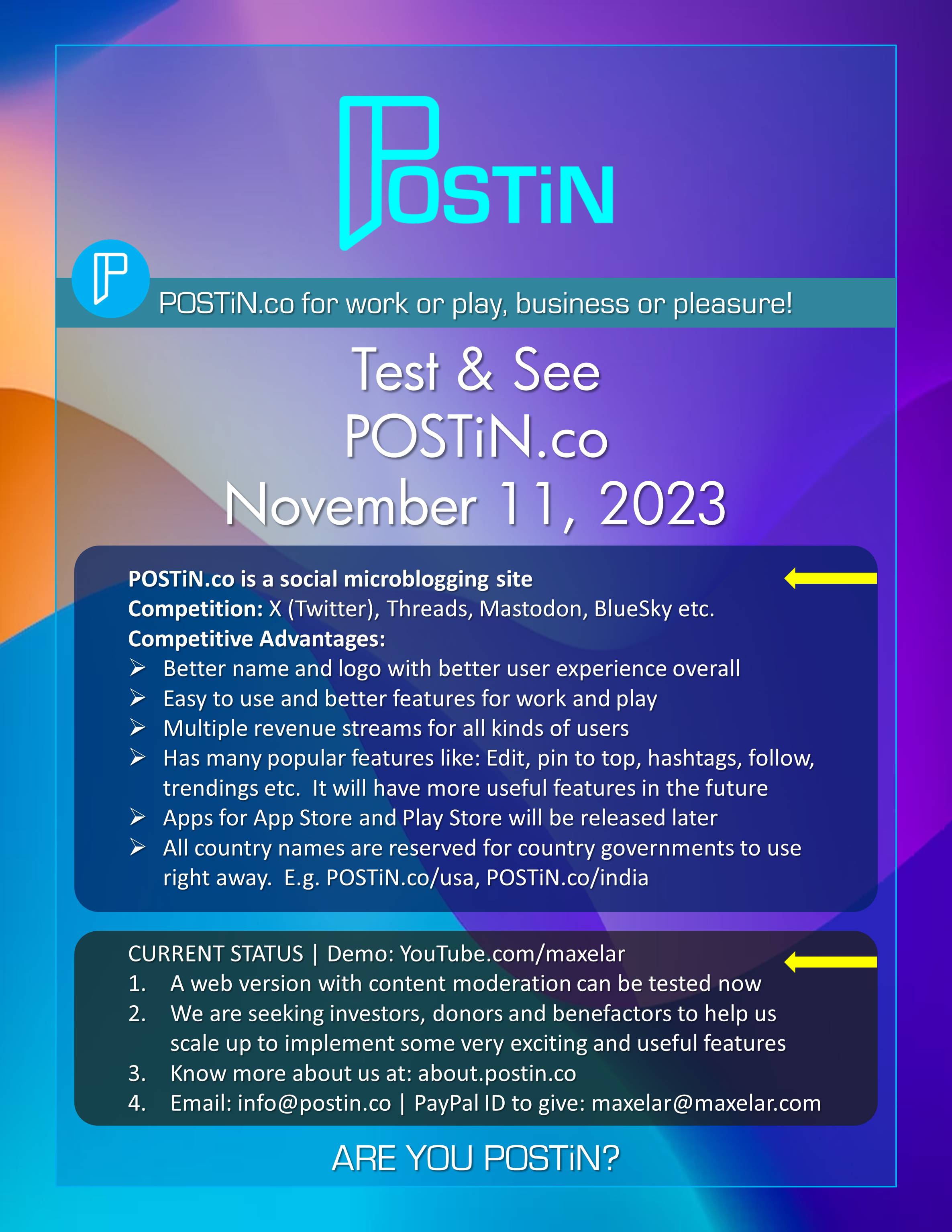 Help POSTiN become the best Social and more... - YouTube